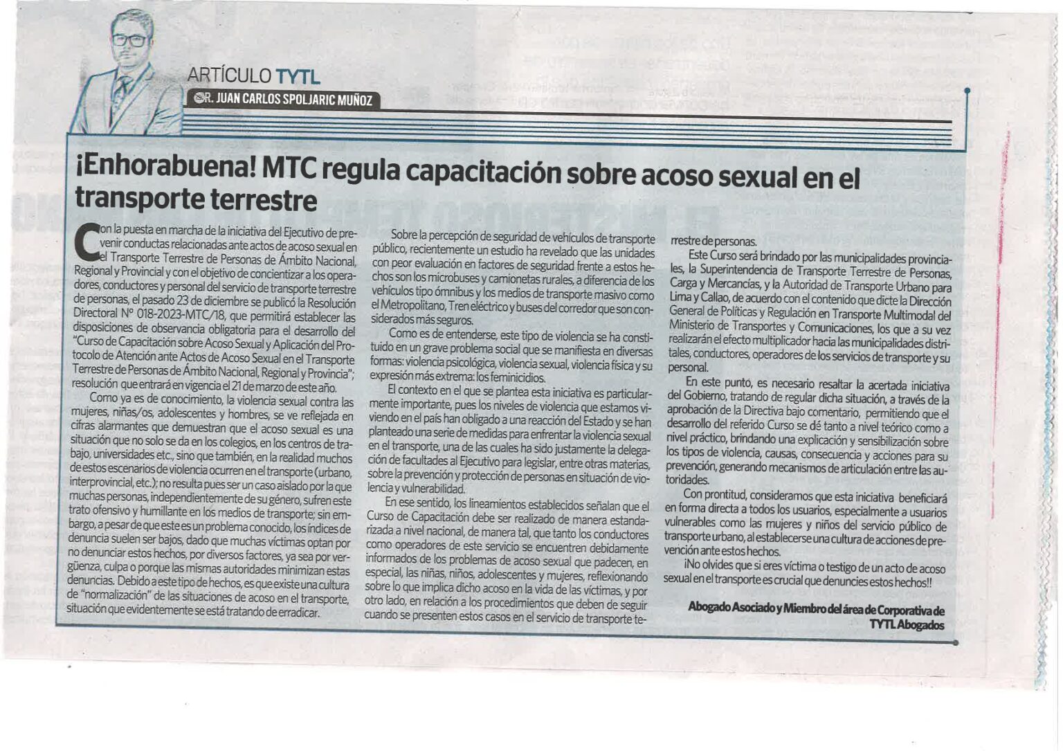 ¡Enhorabuena! MTC regula capacitación sobre acoso sexual en el ...