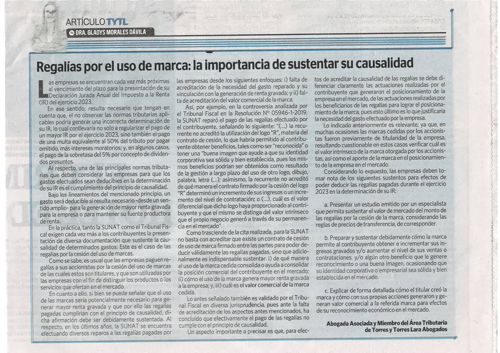 Regalías por el uso de marca: La importancia de sustentar su causalidad ...