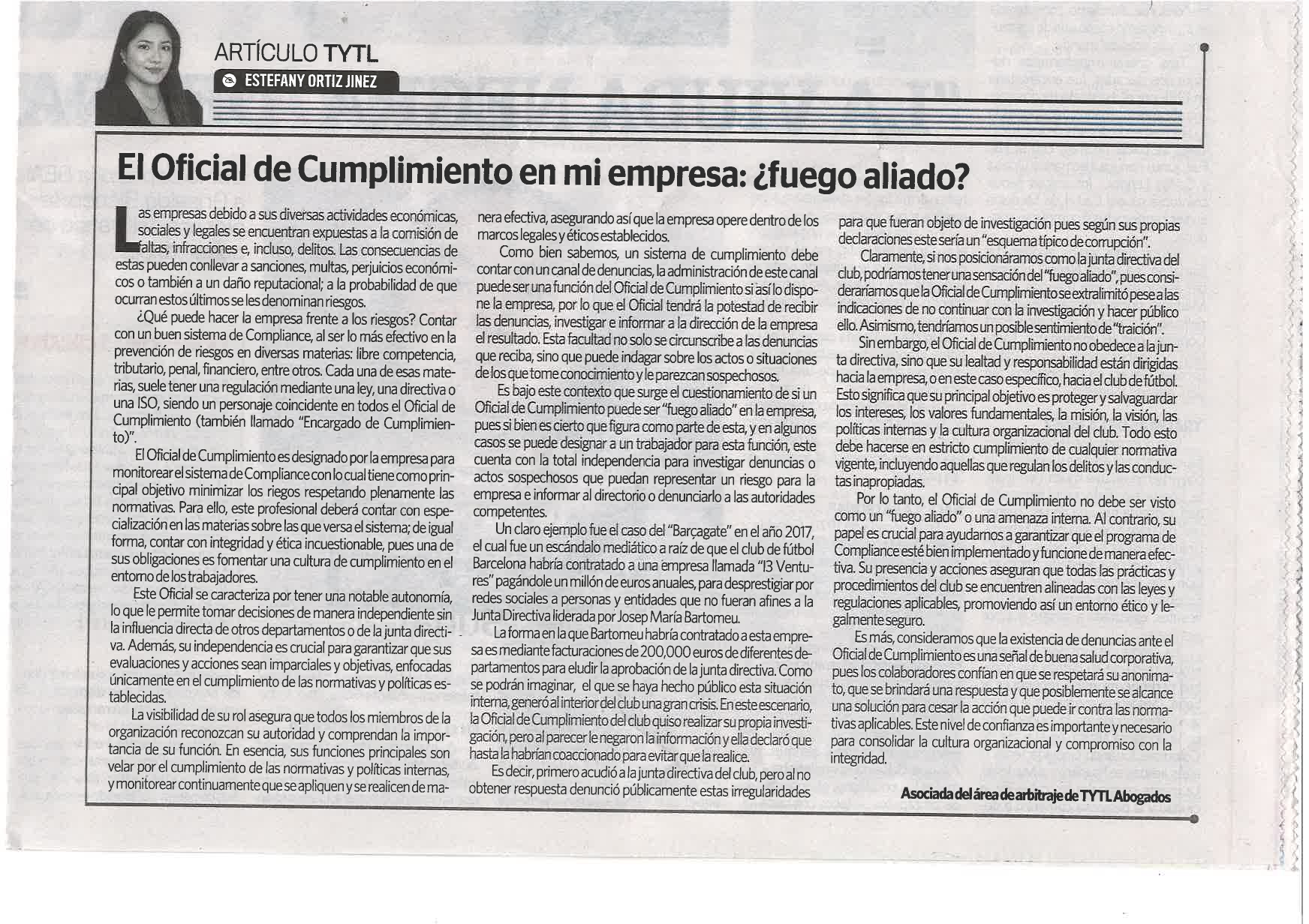 El Oficial de Cumplimiento en mi empresa: ¿fuego aliado? - TYTL
