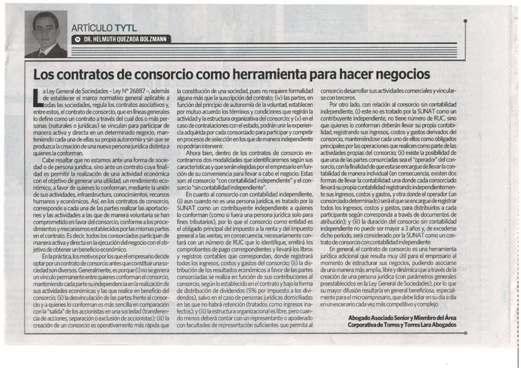 Los contratos de Consorcio como herramienta para hacer negocios - TYTL