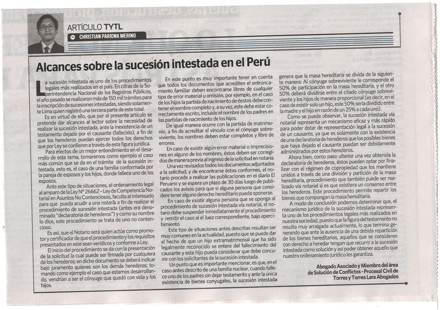 Alcances sobre la sucesión intestada en el Perú - TYTL