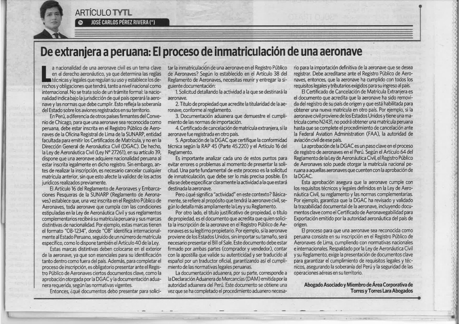 De extranjera a peruana: el proceso de inmatriculación de una aeronave ...