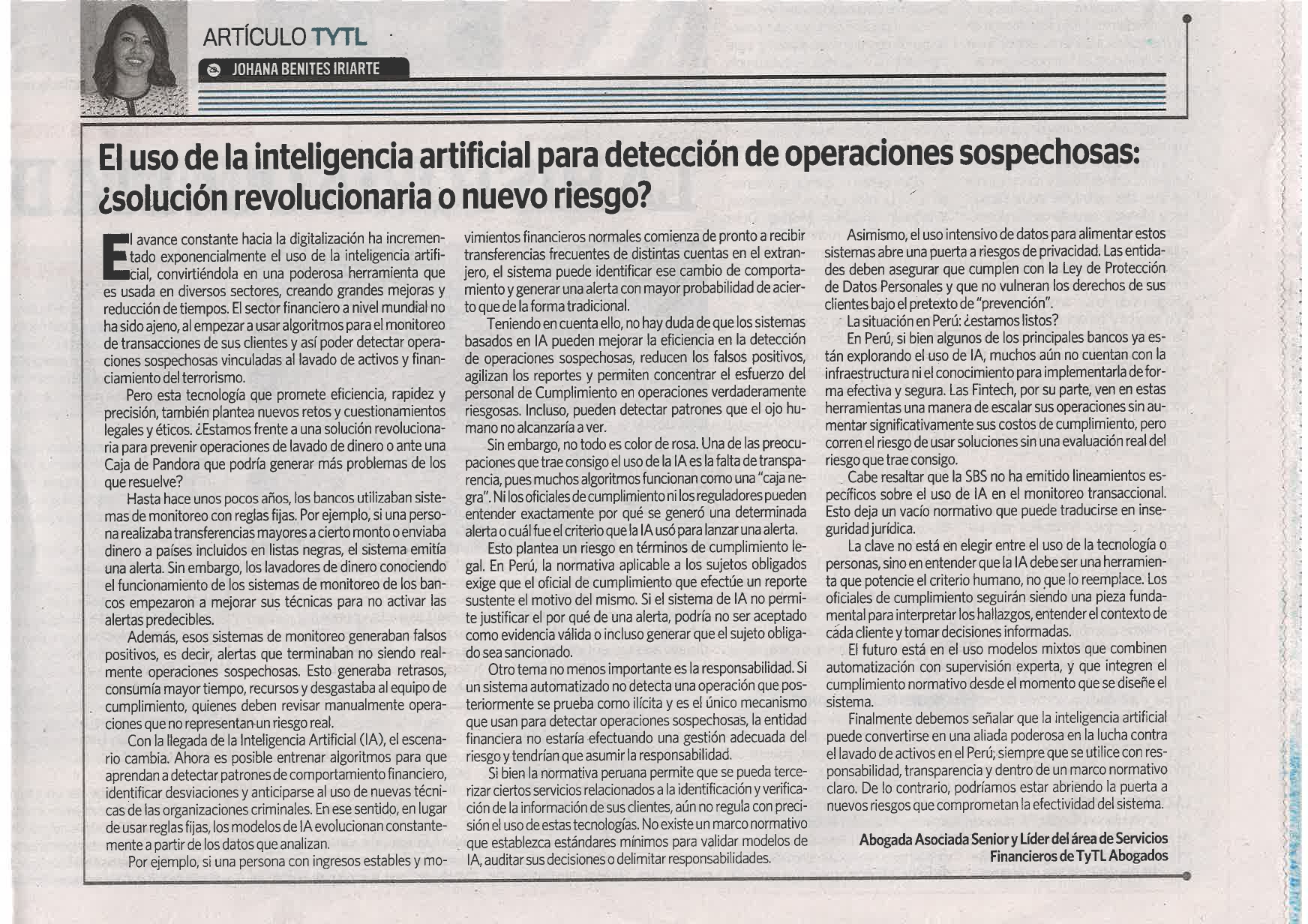 El uso de la inteligencia artificial para detección de operaciones ...